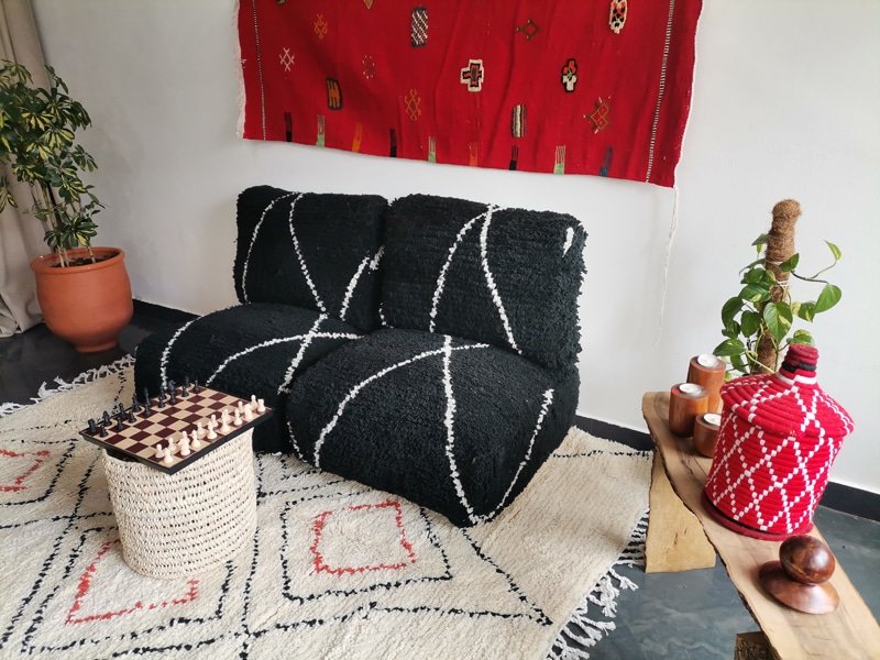 Moroccan Handmade Black Beni Ourain Floor Couch - ASALALIVING